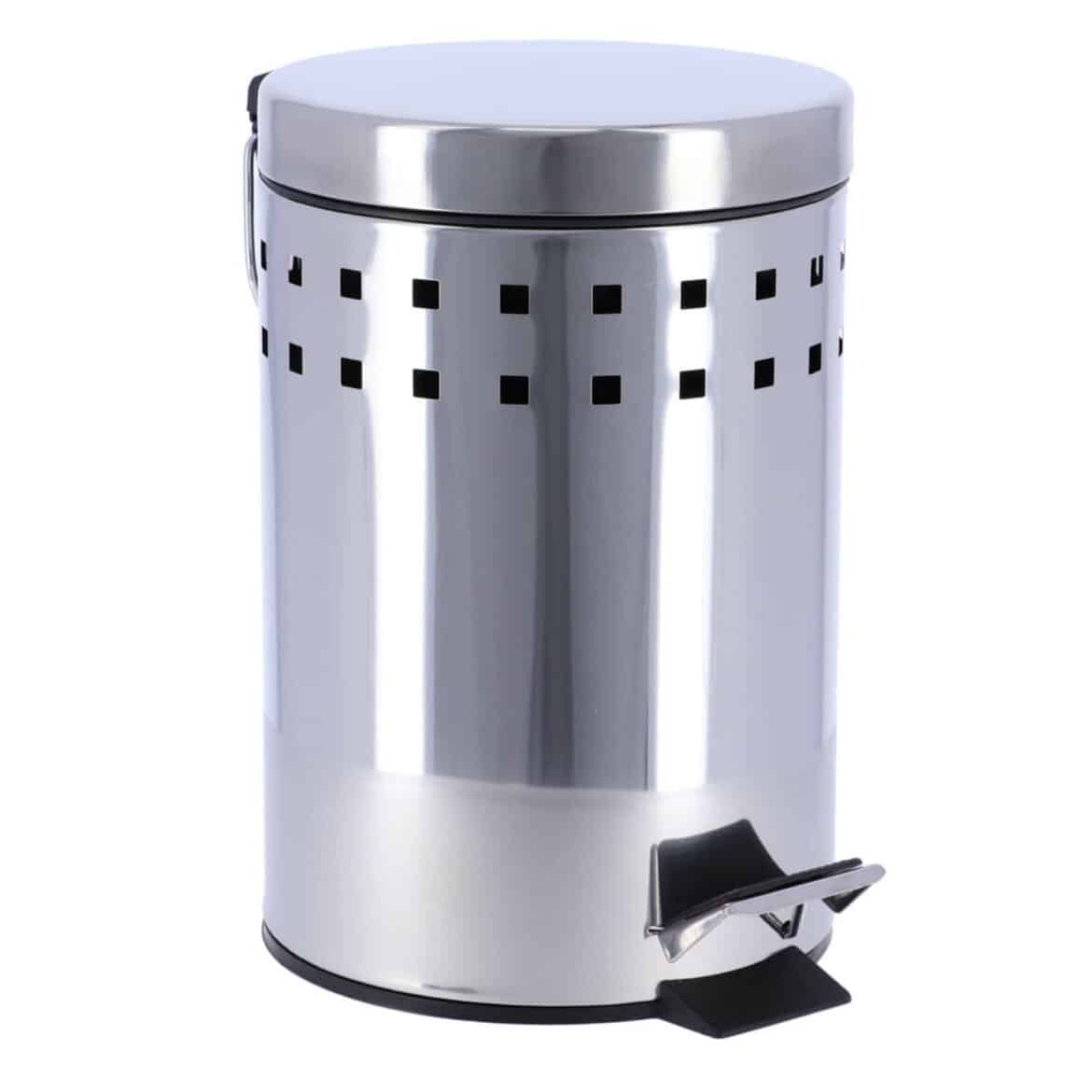 Soft Close Lid Round Metal Bath Floor Step Trash Can Waste Bin 3-liters ...