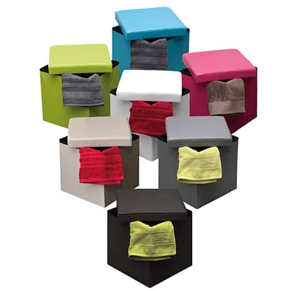 2 in 1 foldable Pouf and storage box - LEATHER look Cube Faux Leather ...