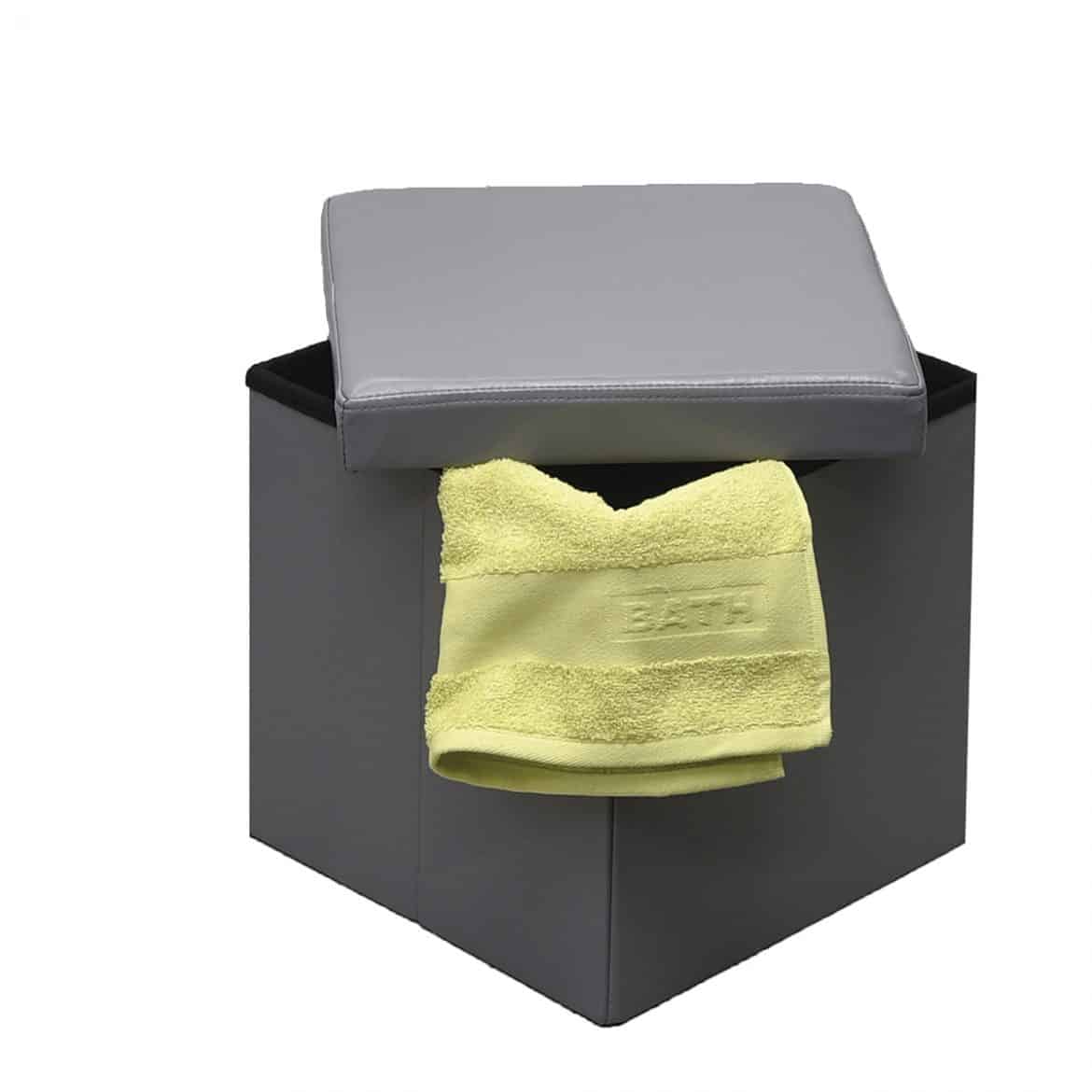 2 in 1 foldable Pouf and storage box - LEATHER look Cube Faux Leather ...