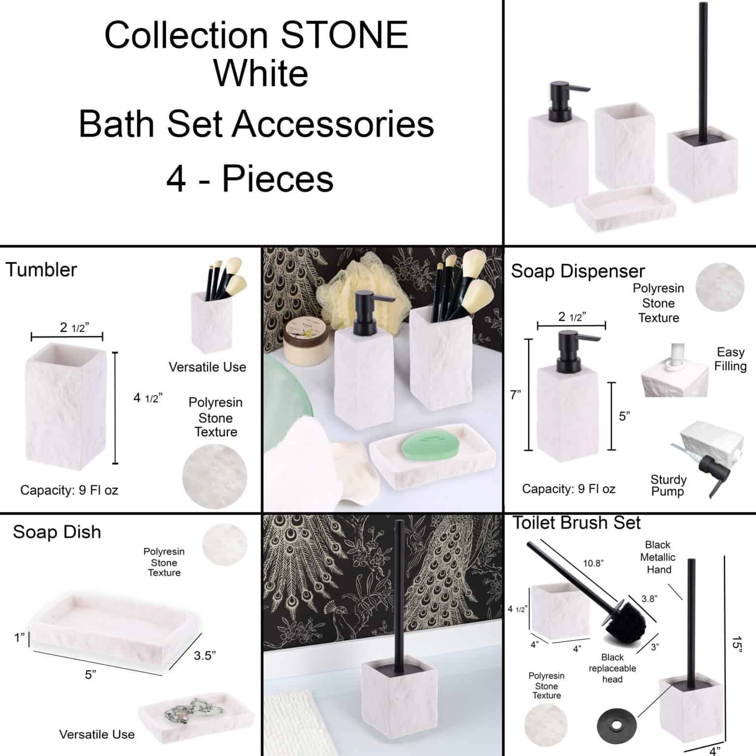 Marble Effect Bathroom Accessory Set 4-Pieces